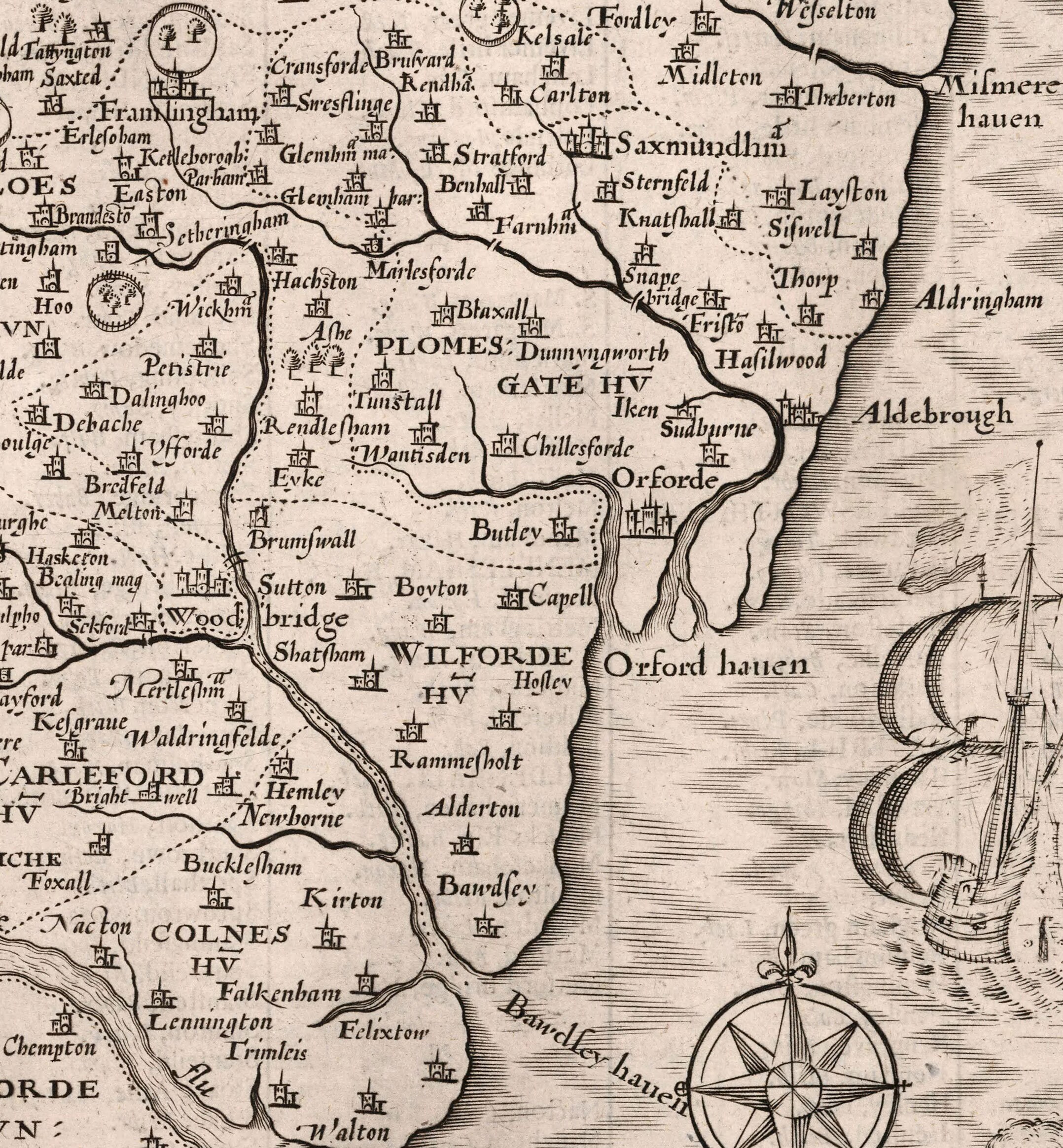 Old Map of Suffolk 1611 by Speed Ipswich Lowestoft Bury | Etsy