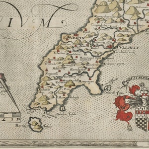 First Map of Anglesey & Gwynedd, 1577 - Old Map by Christopher Saxton ...