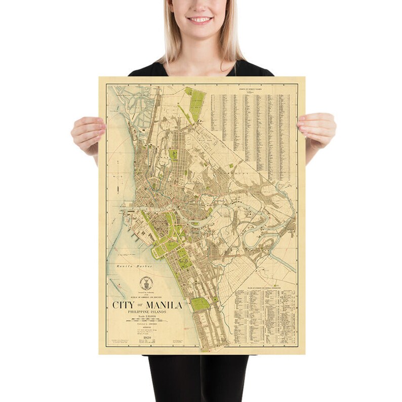 Old Map of Manila, Philippines by John Bach, 1920: Intramuros, Ermita ...