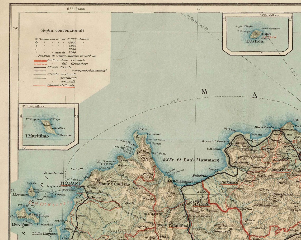 Old Map of Sicily in 1891 by Wilhelm Fritzsche - Palermo, Catania ...