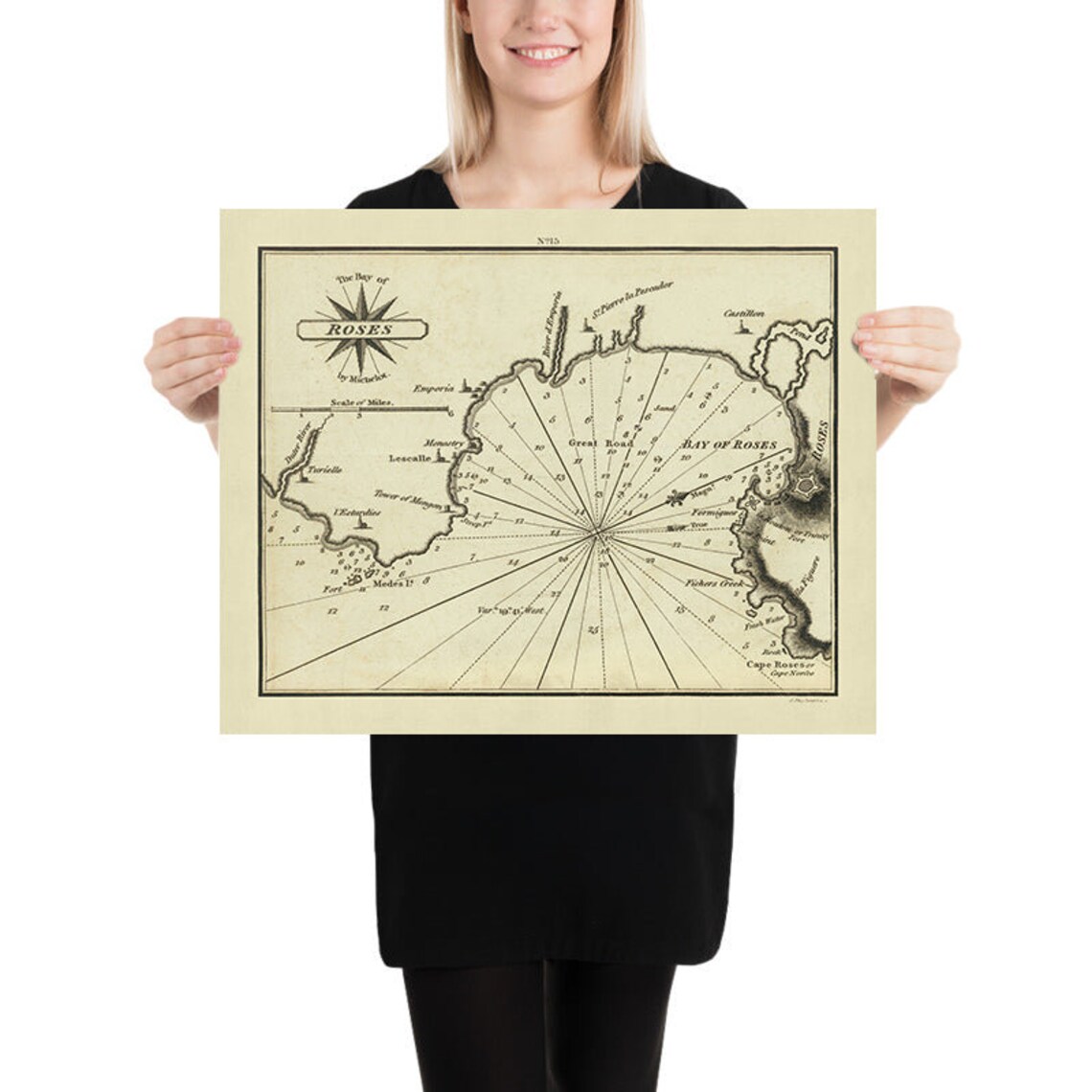 Old Bay of Roses, Spain Nautical Chart by Heather, 1802: Costa Brava ...