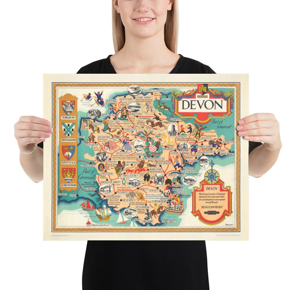 Old Map of Devon, 1950 by Bowyer - British Railway, Torquay, Torrington ...