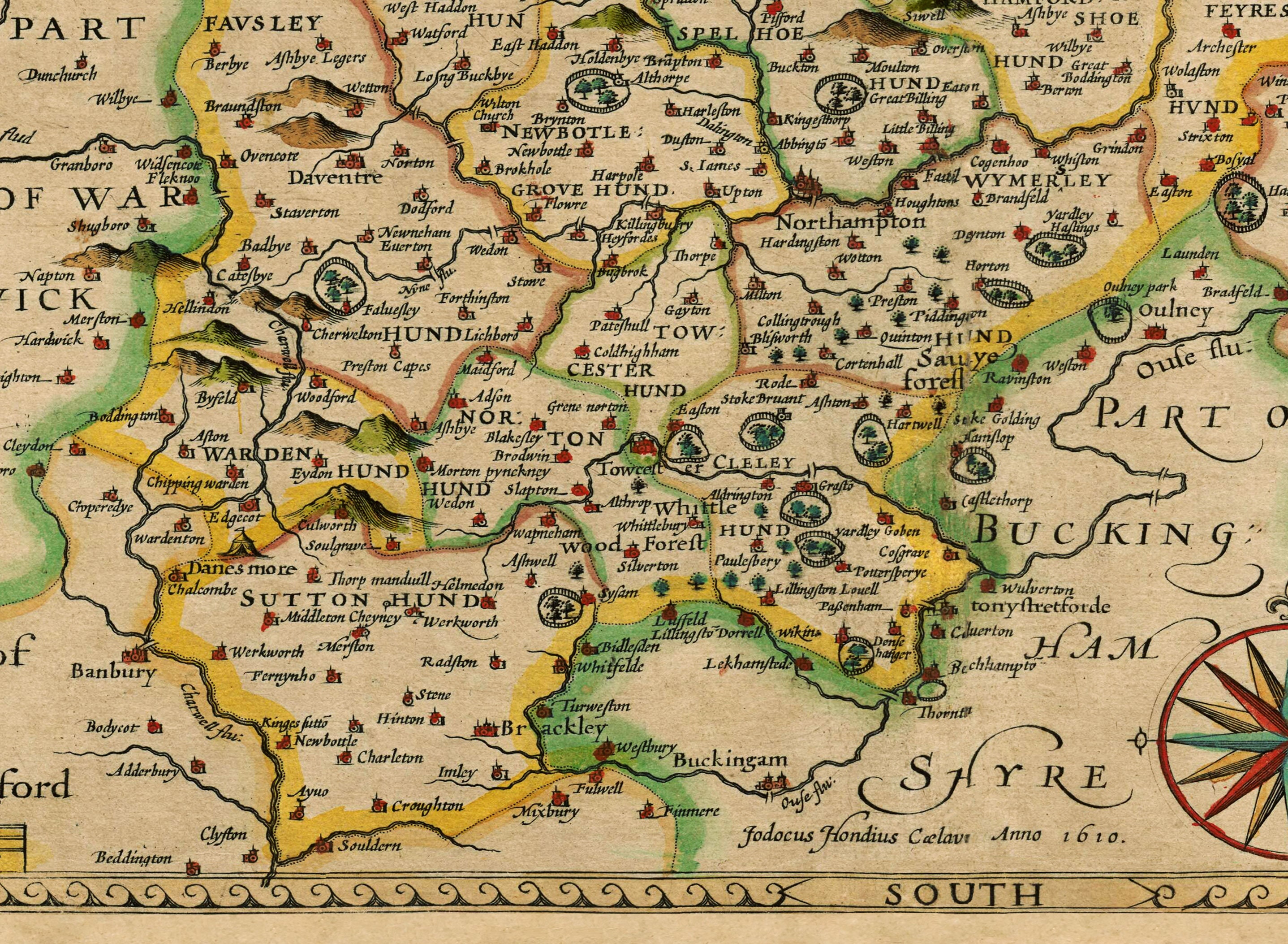 Old Map of Northamptonshire, 1611 by Speed - Northampton, Kettering ...
