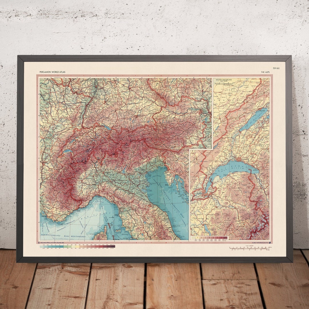 Old Map of the Alps, 1967: Western Switzerland, Detailed Political ...