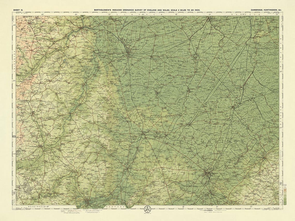 Old OS Map of Cambridge, Huntingdon by Bartholomew, 1901: St Neots, St ...