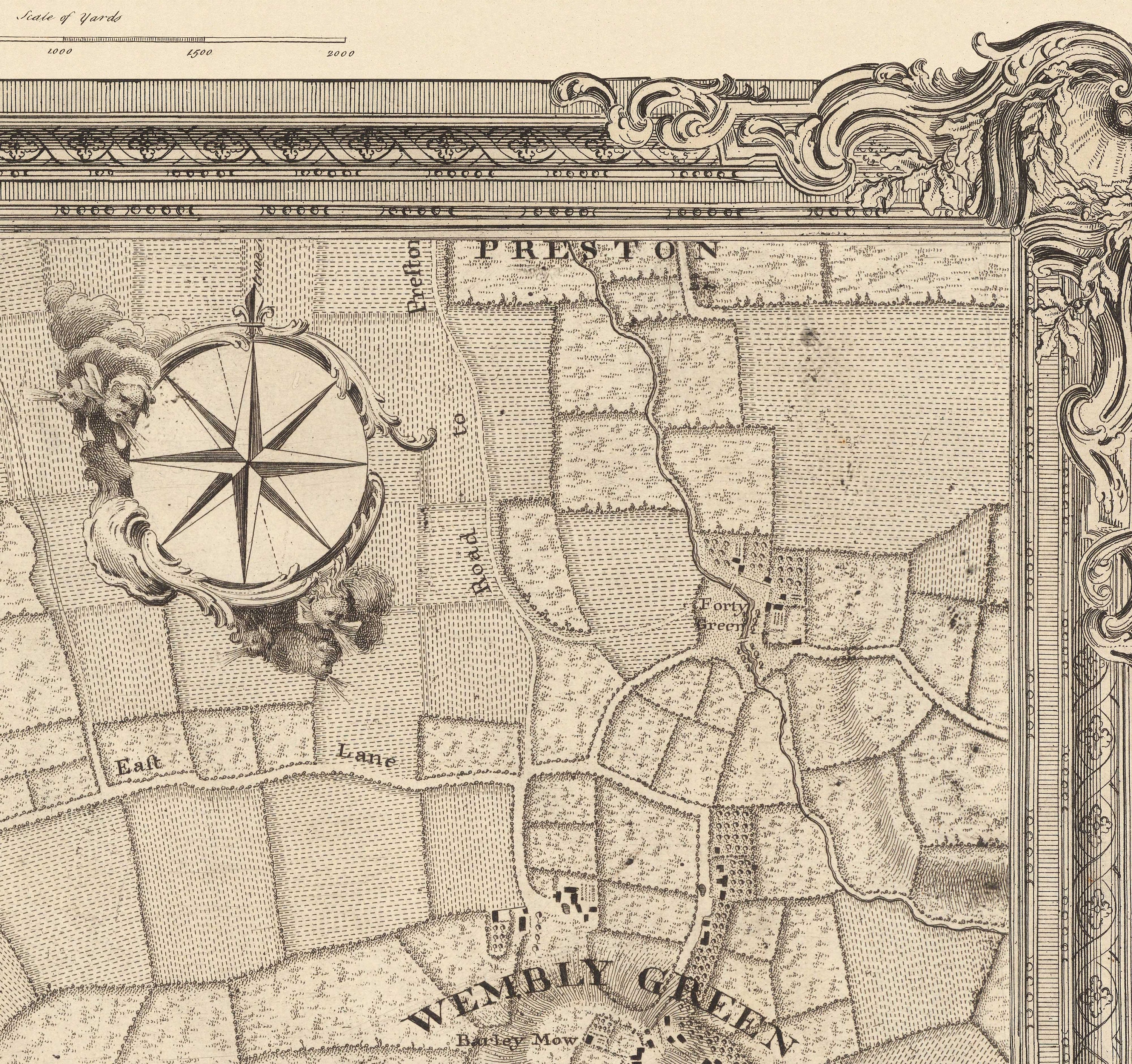 Old Map of North West London in 1746 by John Rocque - Wembley, Preston ...