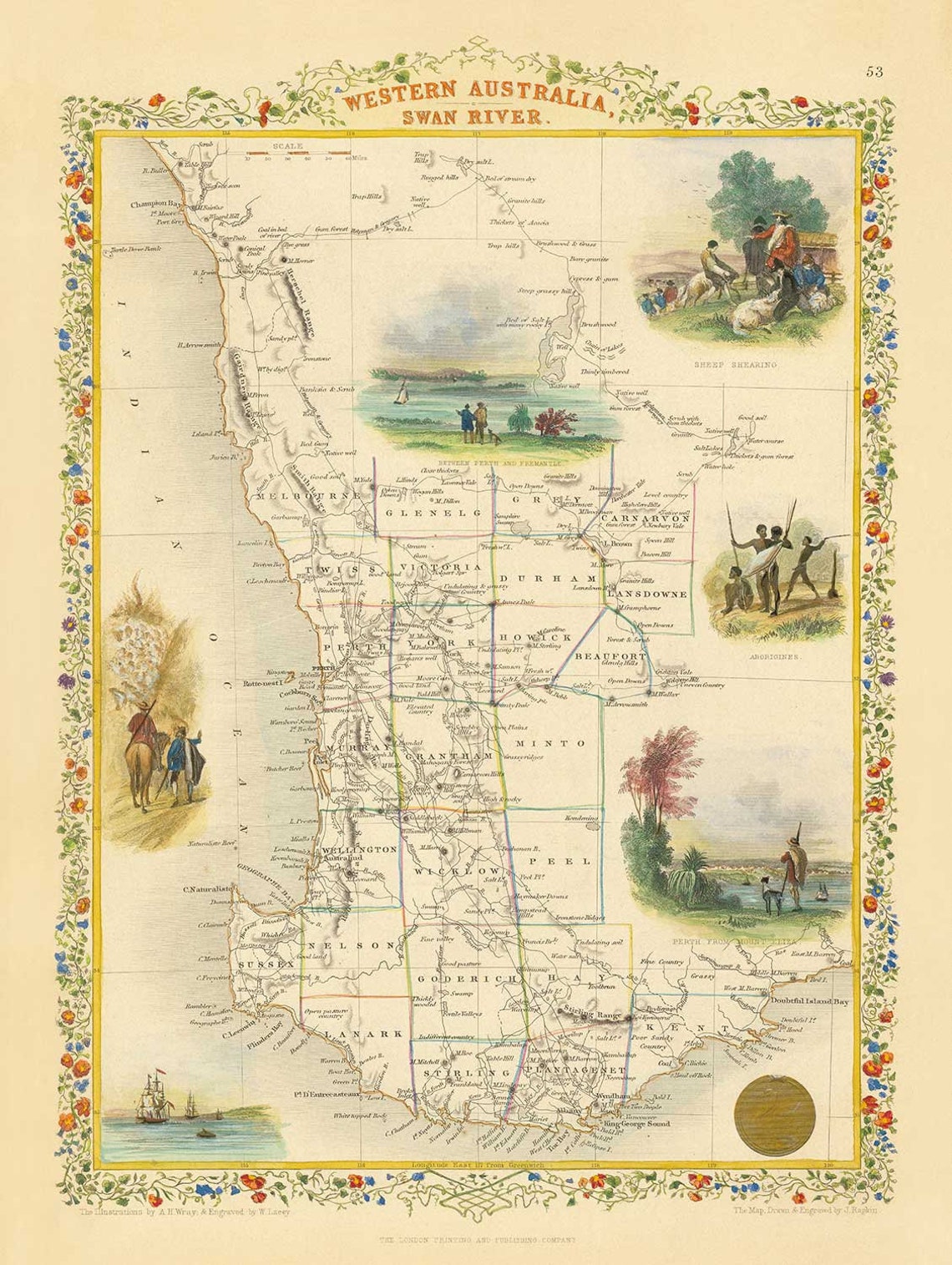 Old Map of Western Australia 1851 by Tallis & Rapkin Swan - Etsy