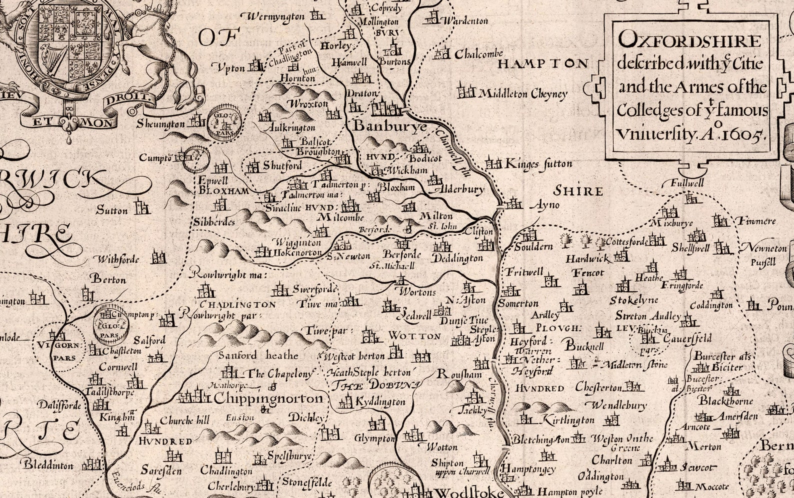 Old Map of Oxfordshire 1611 by John Speed Oxford Banbury | Etsy UK