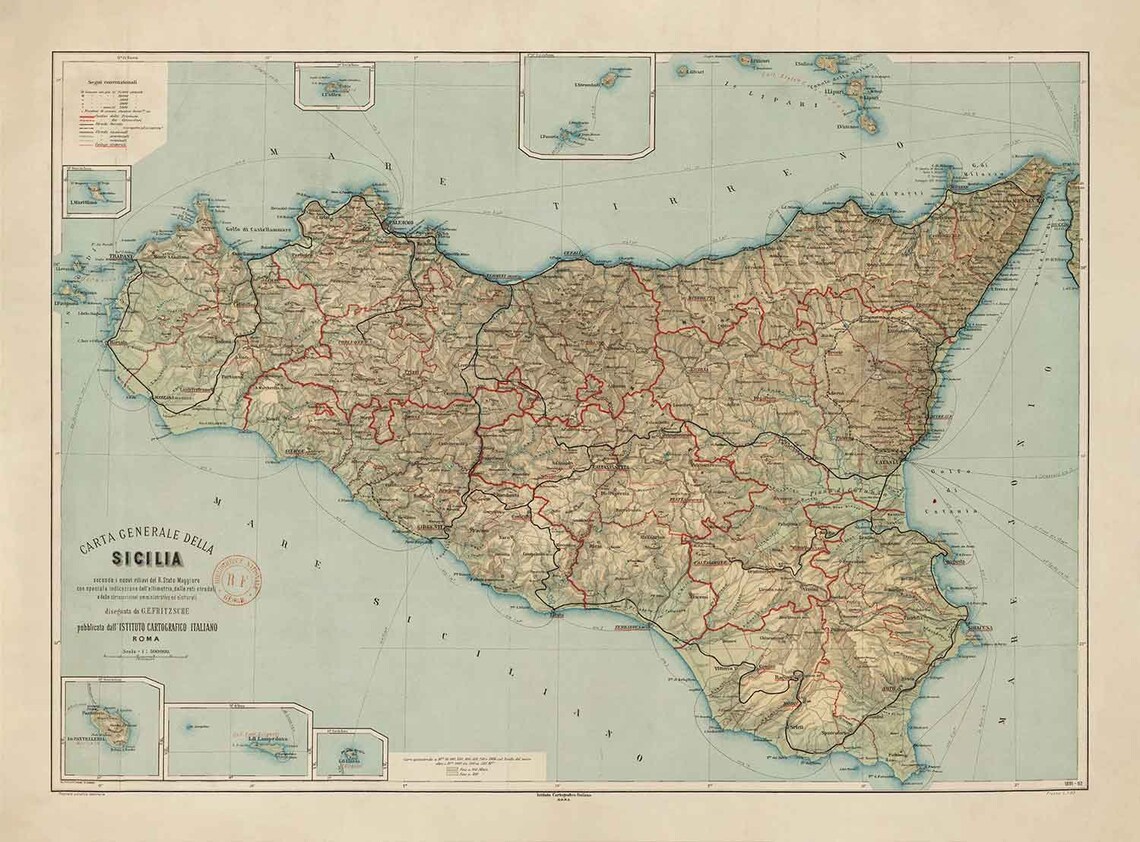 Old Map of Sicily in 1891 by Wilhelm Fritzsche - Palermo, Catania ...