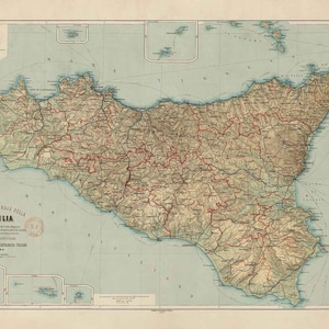 Old Map of Sicily in 1891 by Wilhelm Fritzsche - Palermo, Catania ...