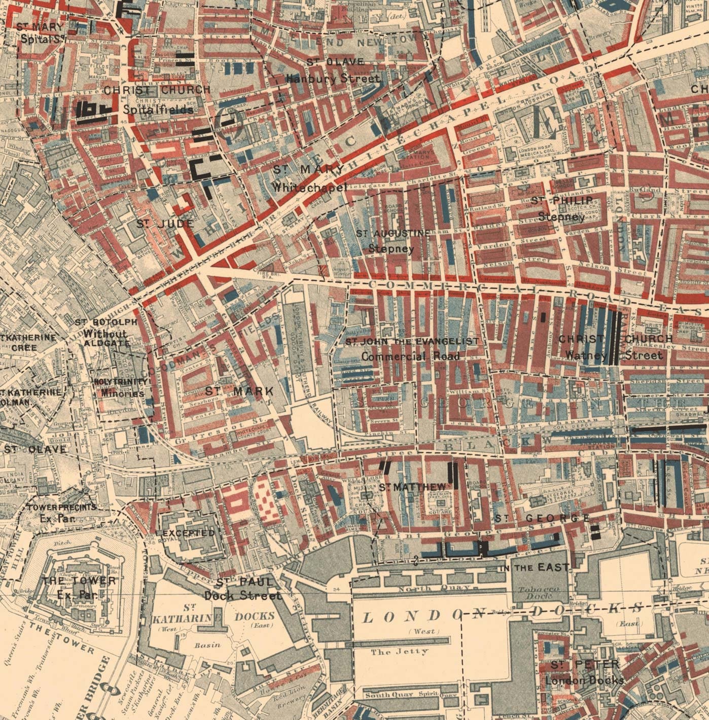 Old Map of London Poverty 1898-9, East Central by Booth - Hackney ...