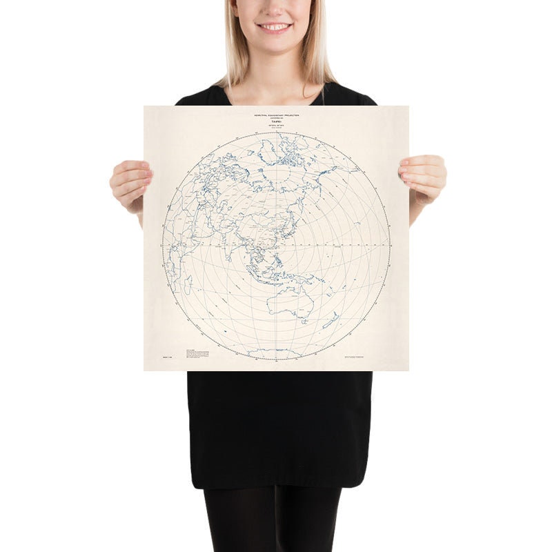 Old Azimuthal World Map Centred on Taipei, US CIA, 1968: Azimuthal ...