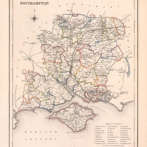 Old Map of Southampton by Samuel Lewis, 1844: Winchester, Portsmouth ...