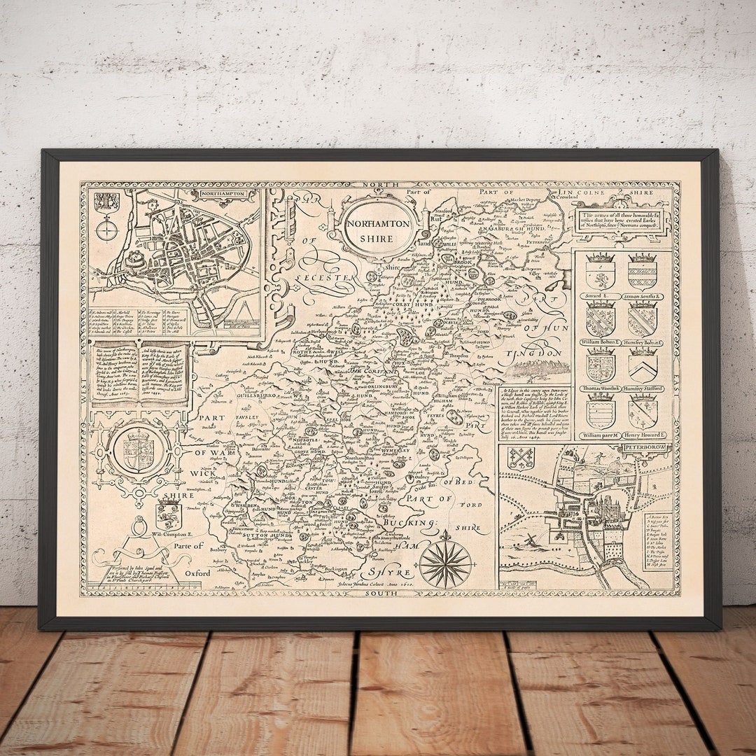 Old Map of Northamptonshire, 1611 by Speed - Northampton, Kettering ...