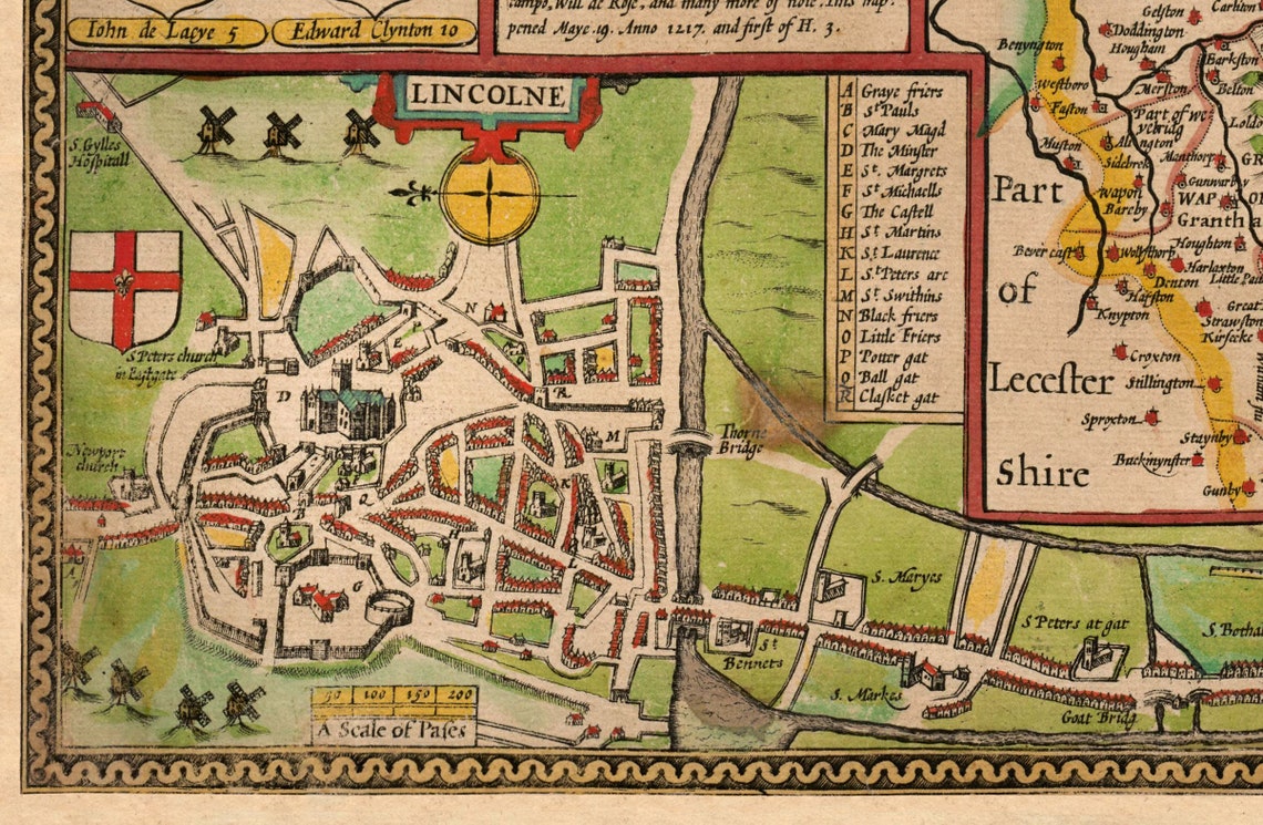 Old Map of Lincolnshire in 1611 by John Speed - Lincoln, Grimsby ...