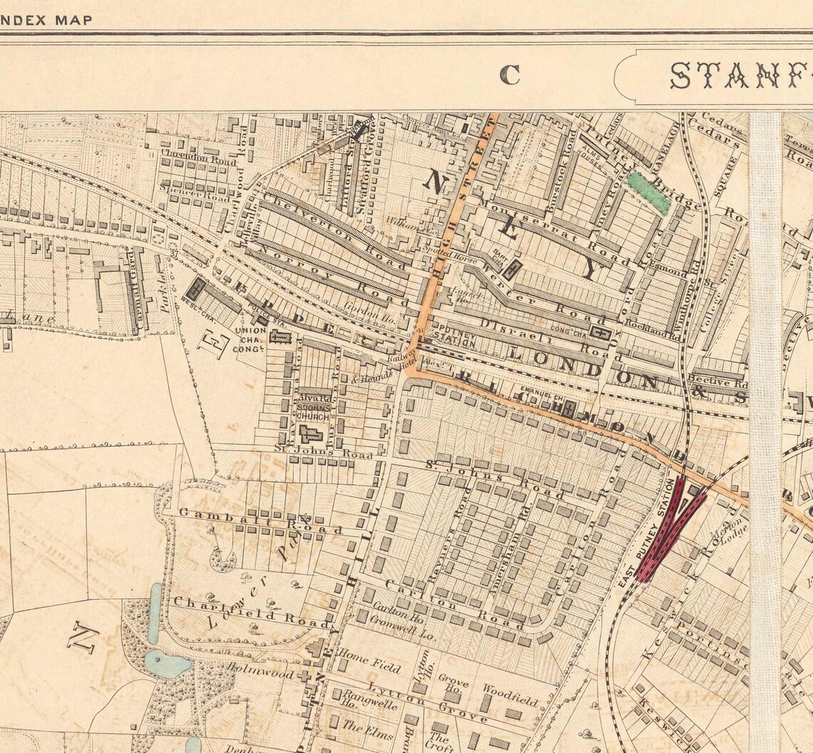 Old Map of South London 1891 Wandsworth Wimbledon Putney | Etsy UK