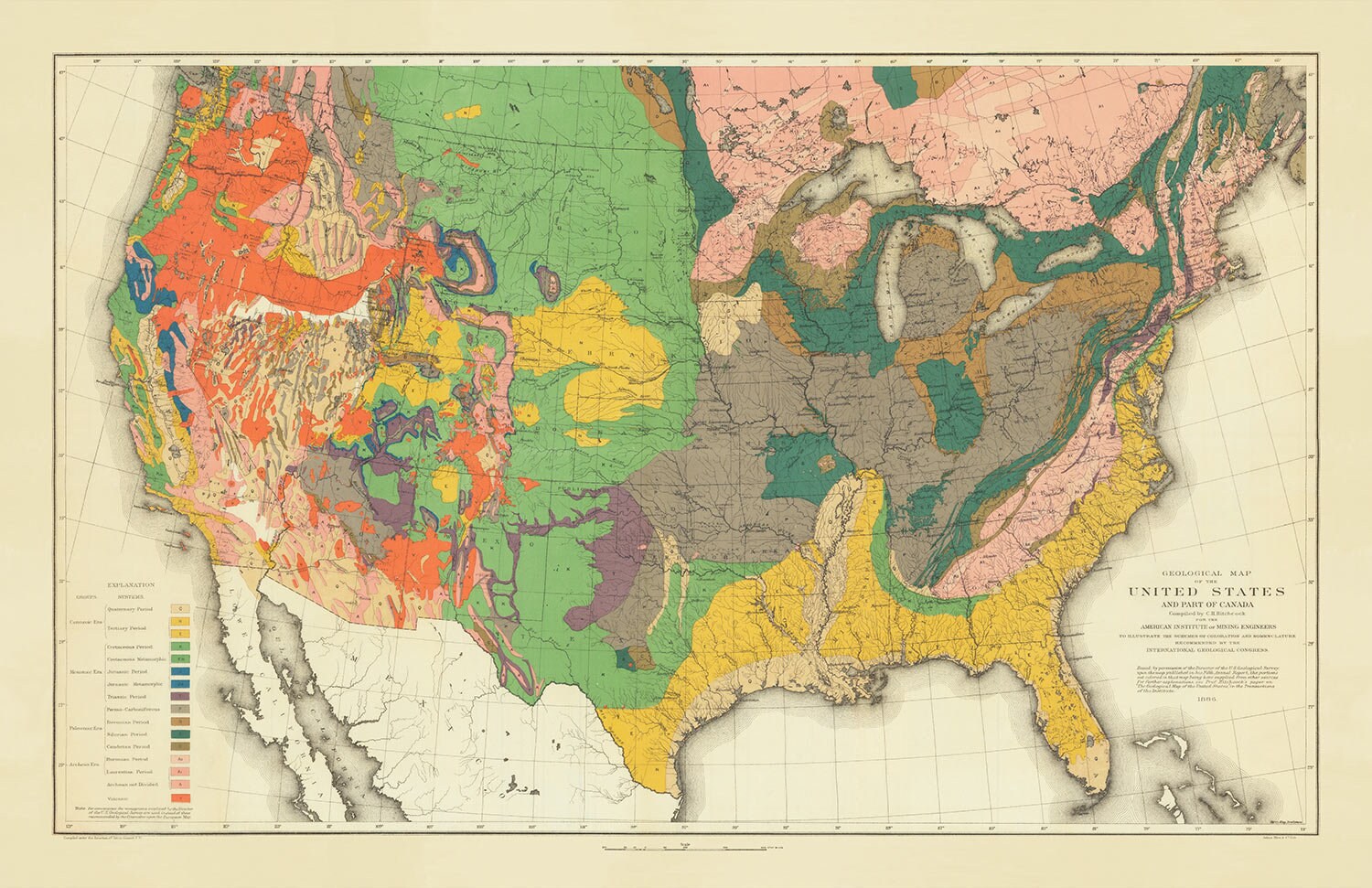 Rare Old Geology Map of USA & Canada 1886 by Hitchcock - Etsy