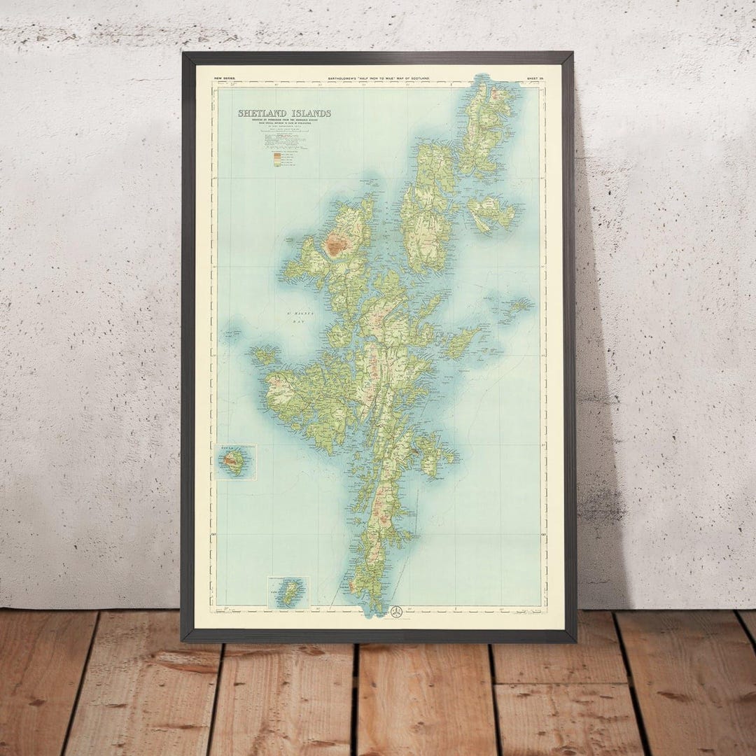 Old OS Map of Shetland Islands by Bartholomew, 1901: Lerwick, Ronas ...
