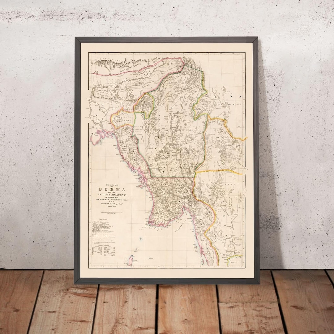 Old Map of Burma (myanmar) by Arrowsmith, 1857: Irrawaddy, Salween ...