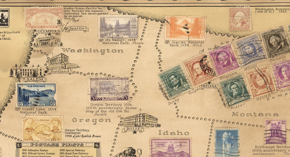 Old Stamp Map of the USA, E. Chase, 1949 - Historical United States ...