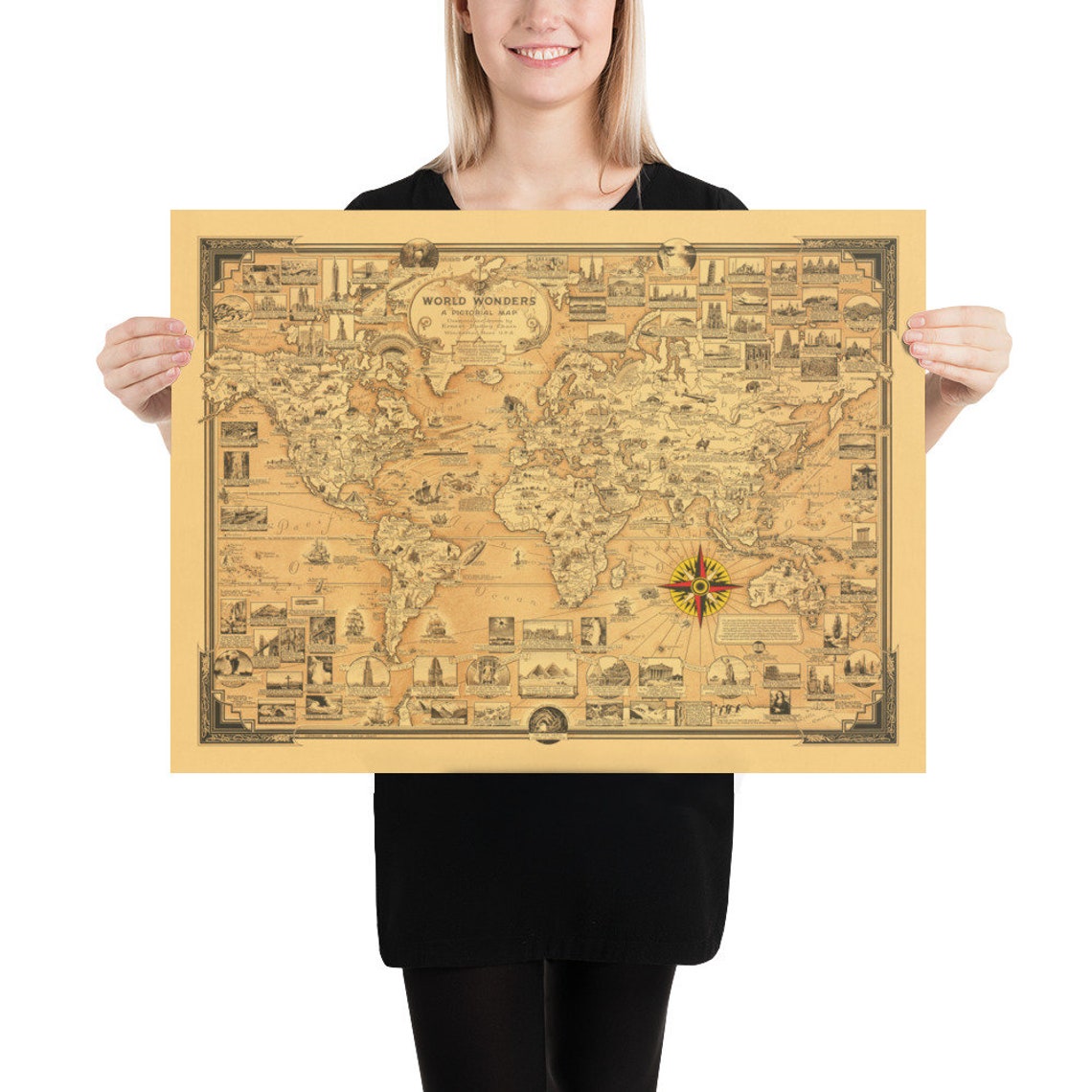 Old Seven Wonders of the World Atlas Map, 1939 - Ancient and Modern ...