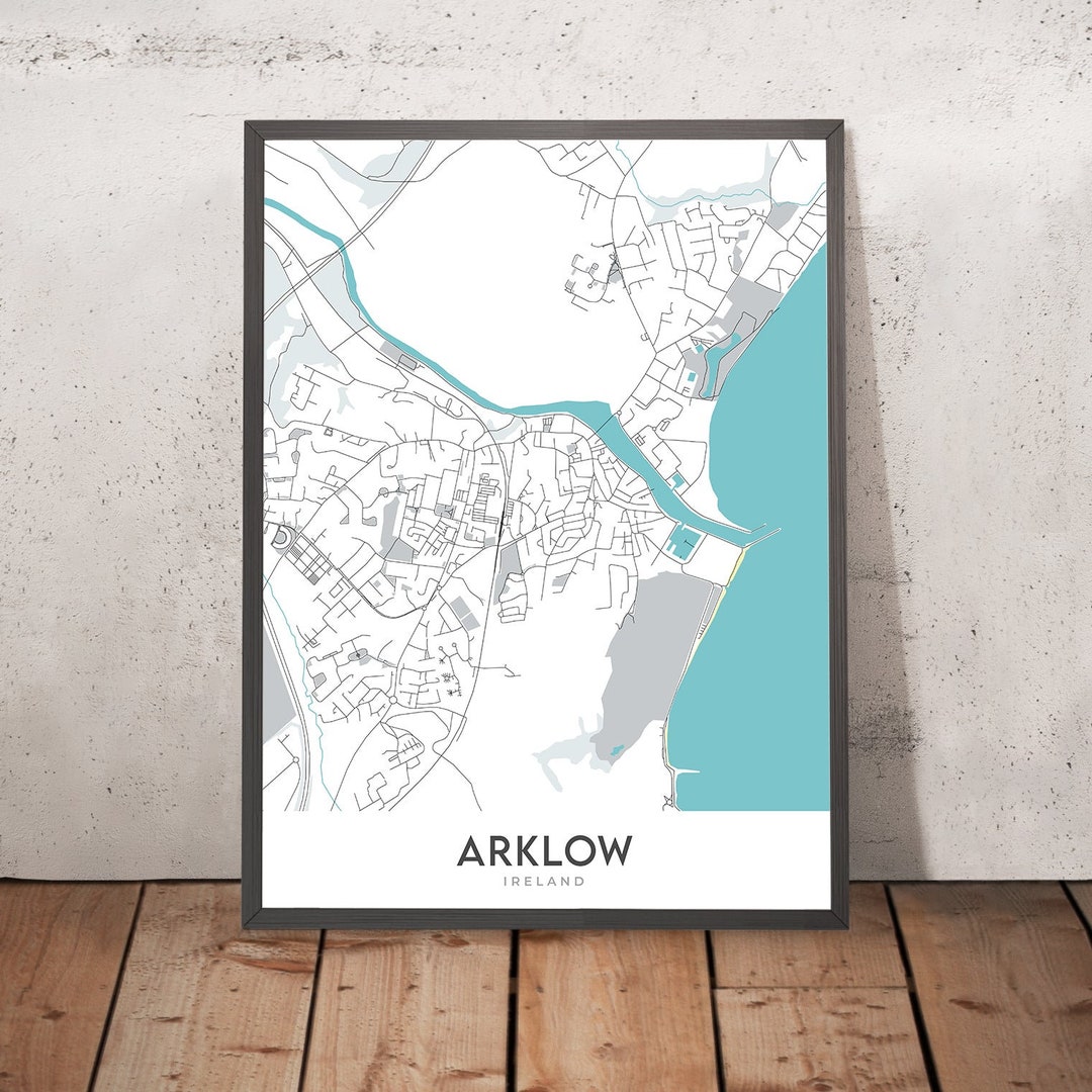 Modern Town Map of Arklow, Ireland: Castle, Harbour, Lighthouse, Avoca ...