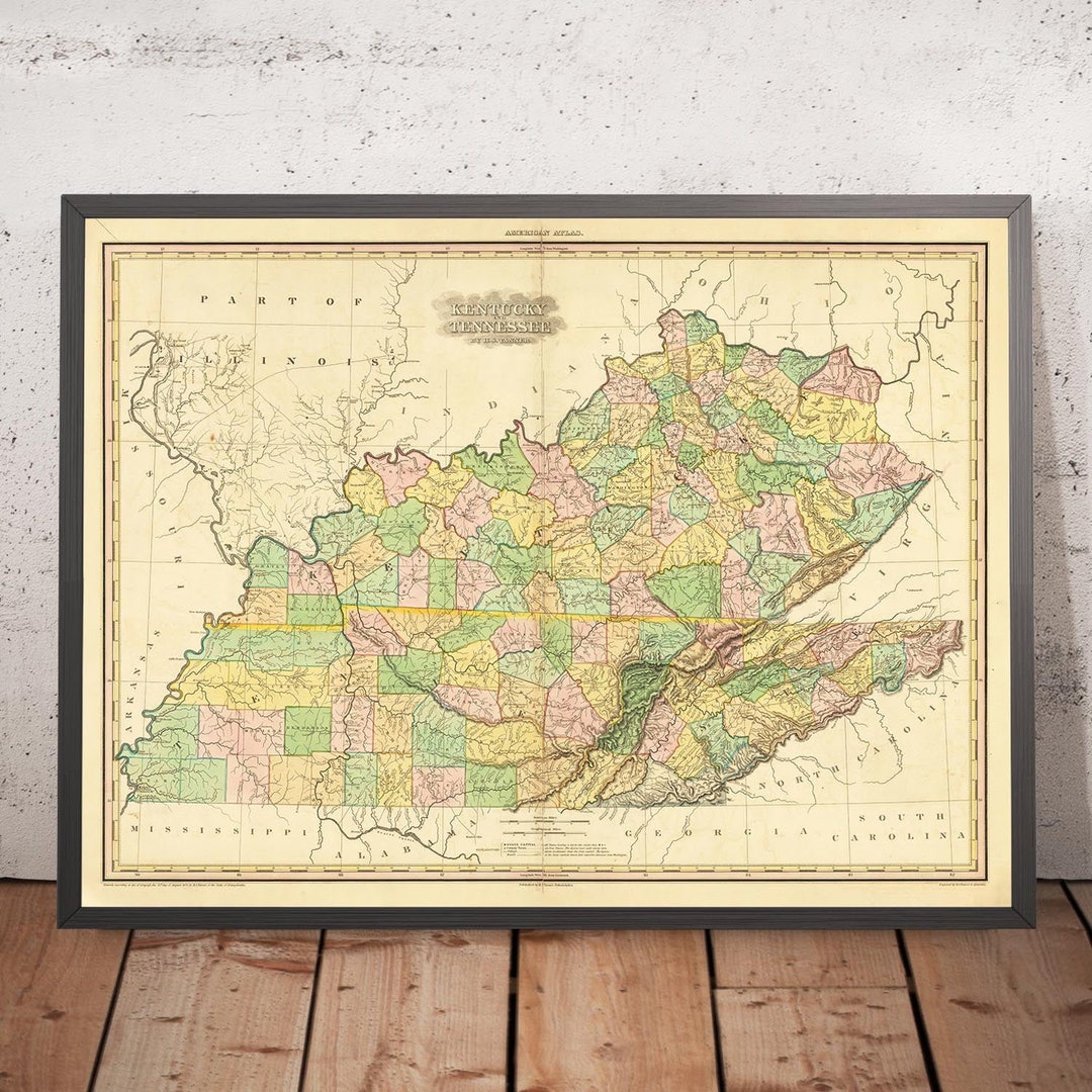 Old Map of Kentucky and Tennessee by H.S. Tanner, 1820, Featuring ...