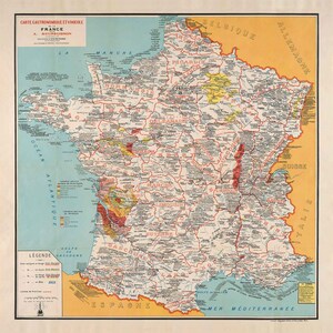 Old Gastronomic Map of France in 1932 by Alain Bourguignon - French ...