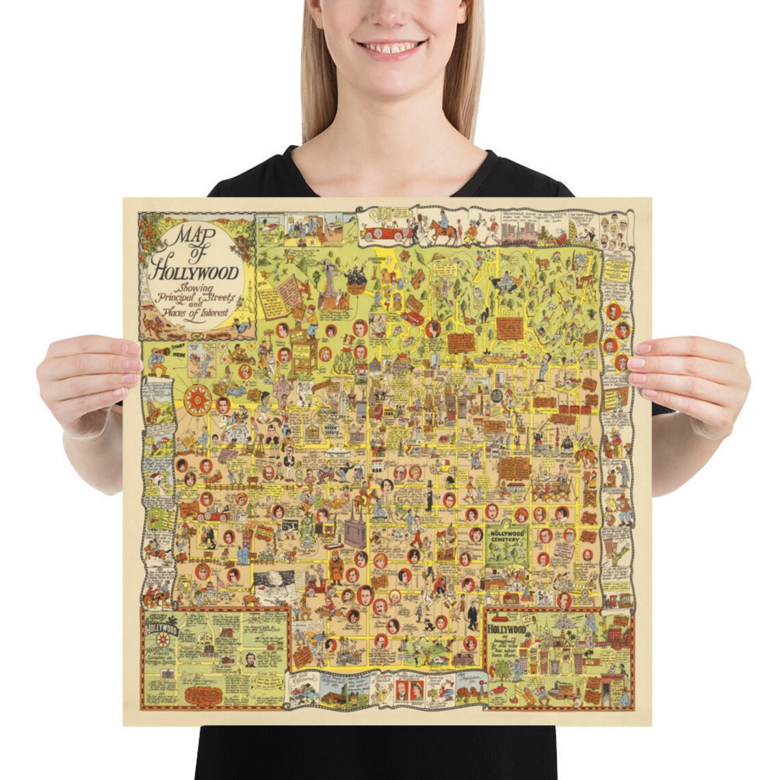 Old Map of Golden Era Hollywood, 1928 by Harrison Godwin - Charlie ...