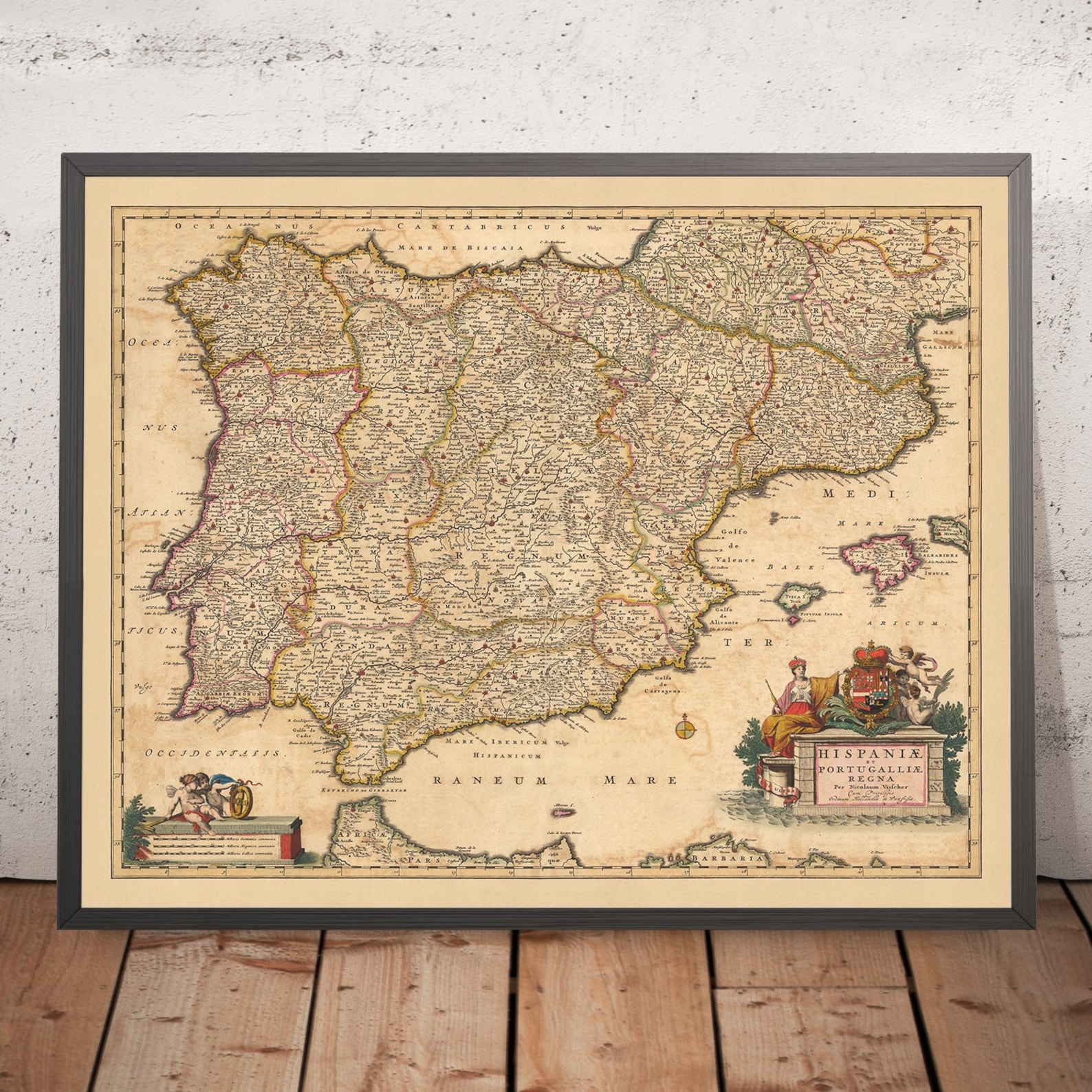 Old Map of the Kingdoms of Spain & Portugal by Visscher, 1690: Madrid ...