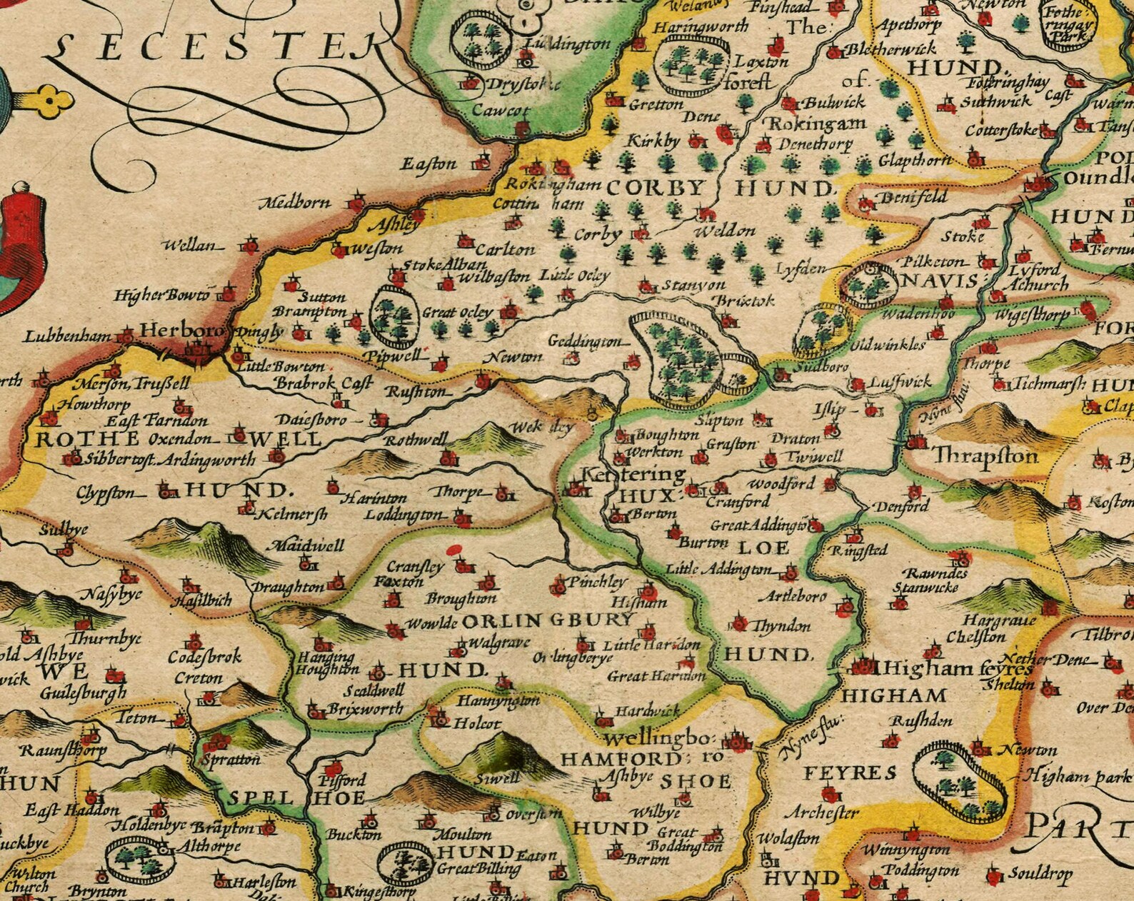 Old Map of Northamptonshire, 1611 by Speed - Northampton, Kettering ...