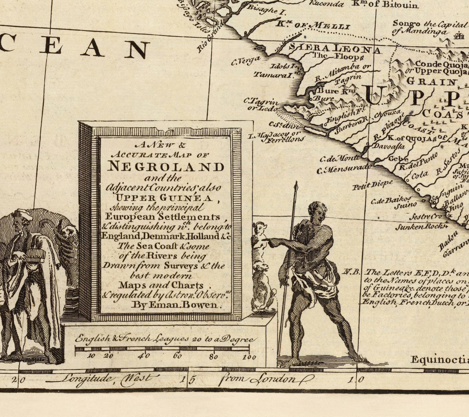 Old Map of Negroland, 1747 by Bowen - Pre-colonial West Africa - Slave ...