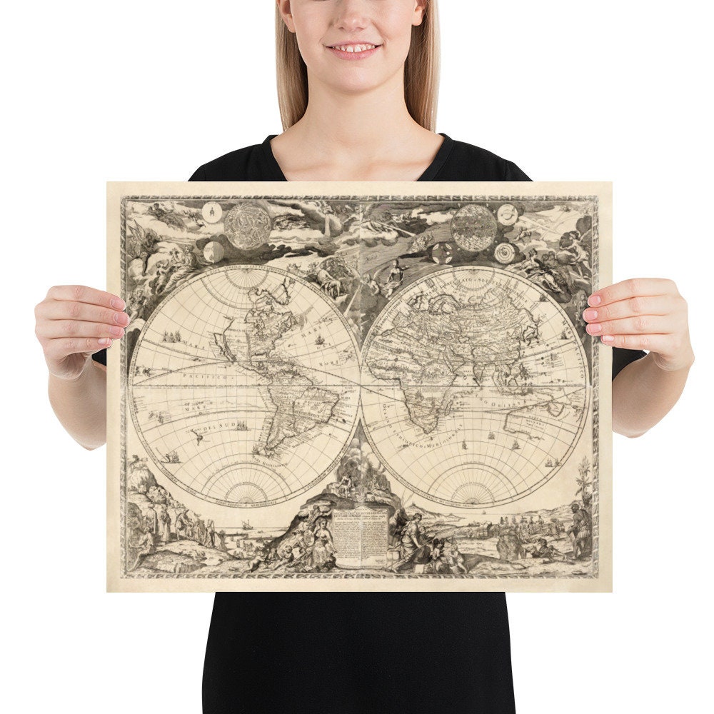 Old World Map 1700 Rare Monochrome Antique Atlas Chart - Etsy UK