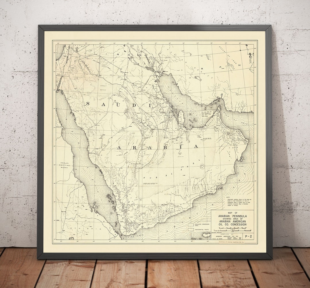 Old Aramco Map, 1953 - First Arabian American Oil Company Map - Saudi ...