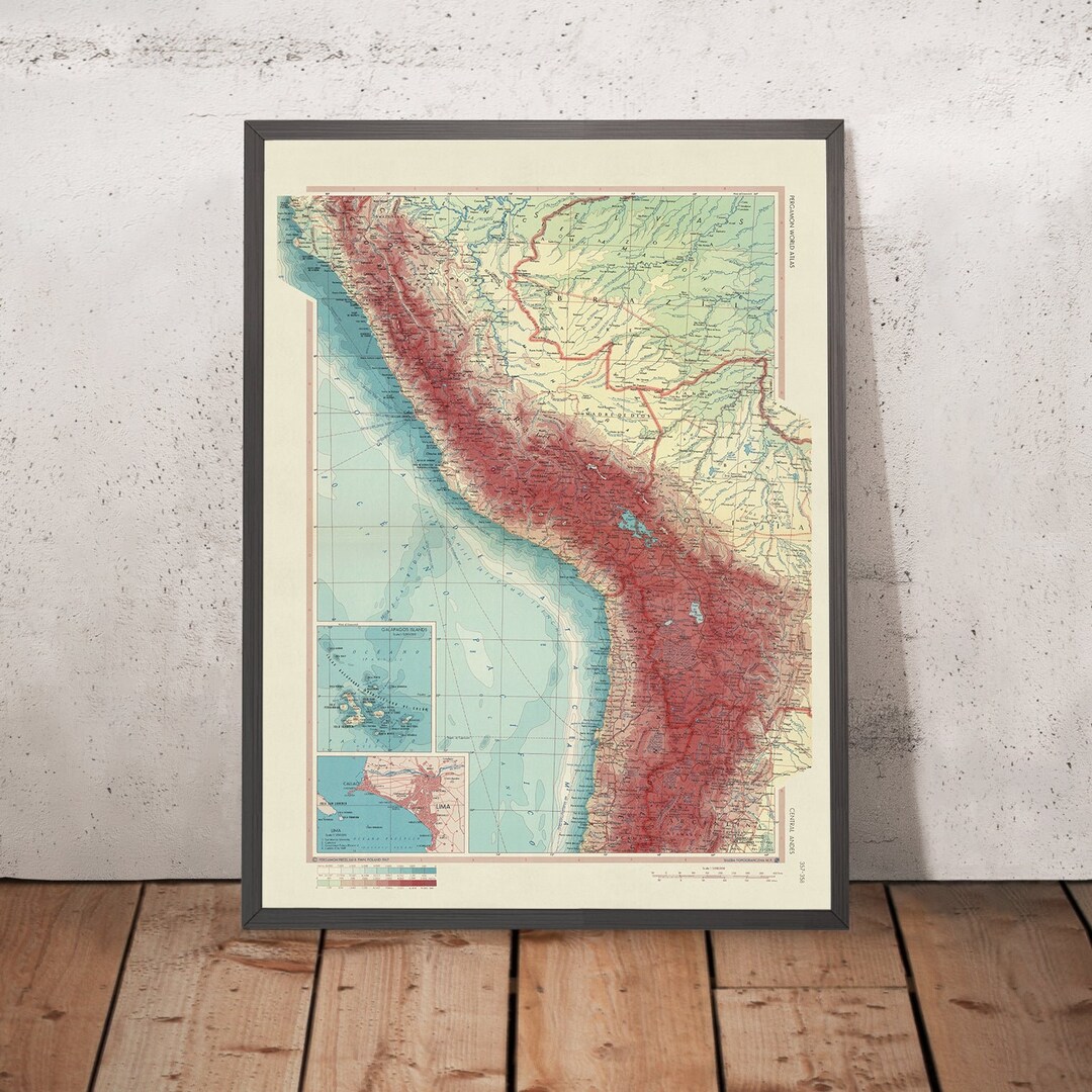 Old Map of Central Andes, 1967: Central Andes, Galapagos Islands, Lima ...