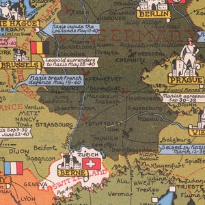 Old World War 2 Map, 1942 by Stanley Turner - "dated Events" WW2 ...