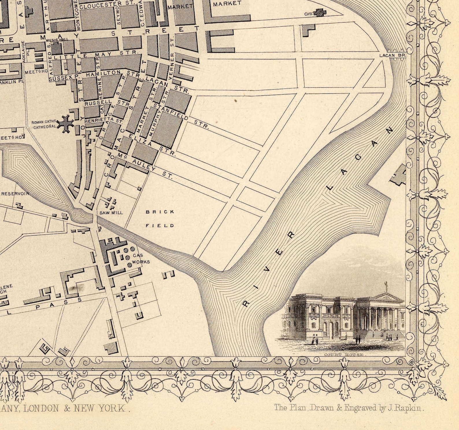 Old Map of Belfast, Ireland in 1851 by Tallis & Rapkin - Queens College ...