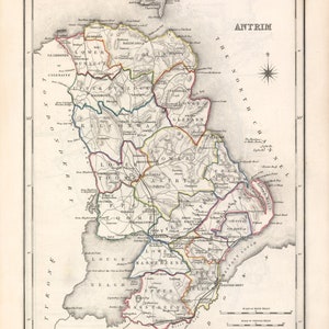 Old Map of County Antrim by Samuel Lewis, 1844: Belfast, Lisburn ...