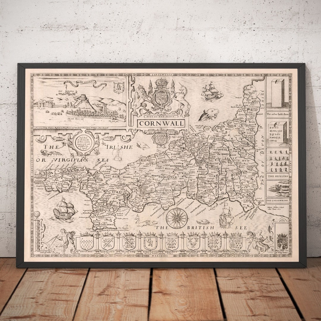 Old Map of Cornwall in 1611 by John Speed - Penzance, St Ives, Plymouth ...