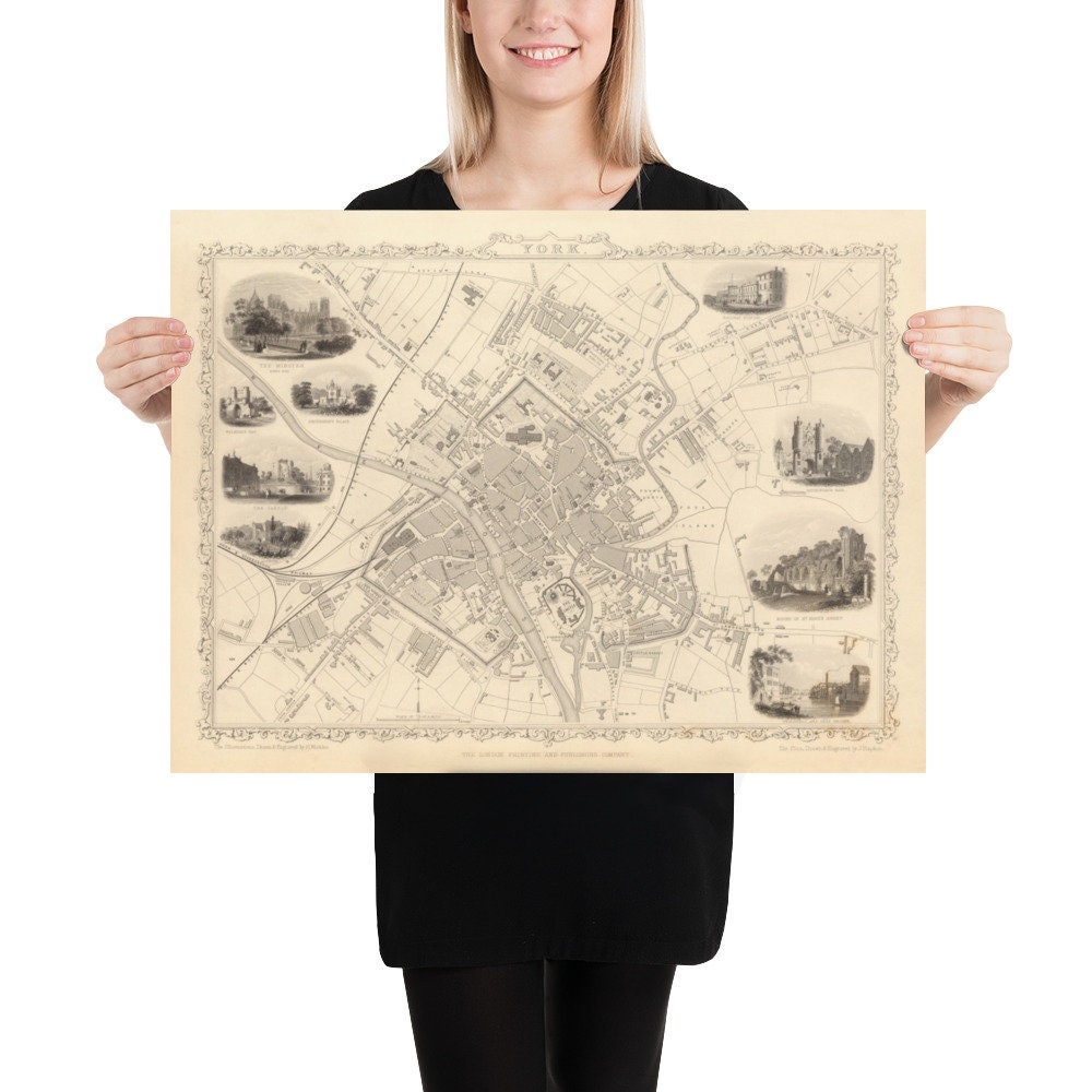Old Map of York in 1851 by Tallis & Rapkin - City Centre, York Minster ...