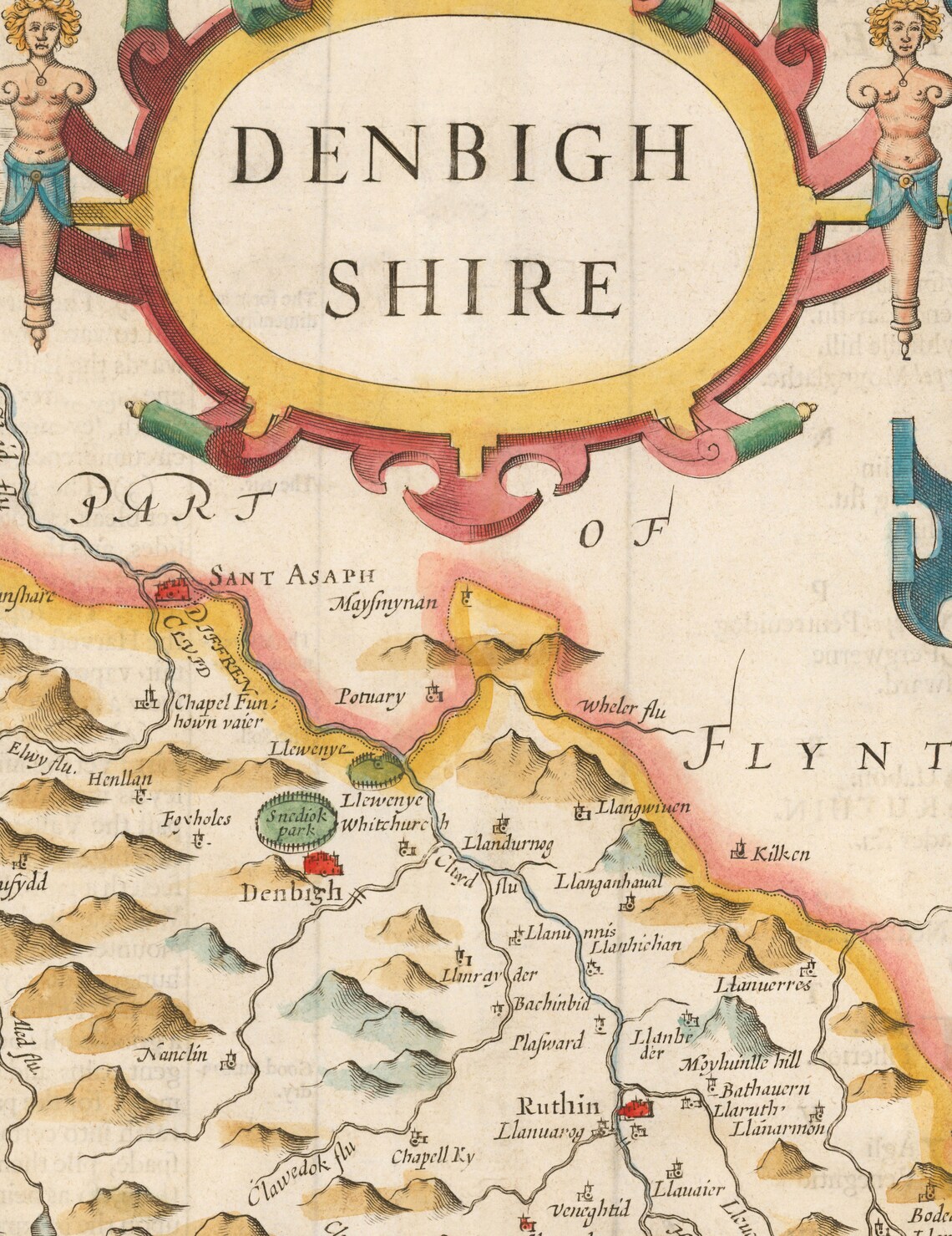 Old Map of Denbighshire Wales 1611 by John Speed Denbigh | Etsy