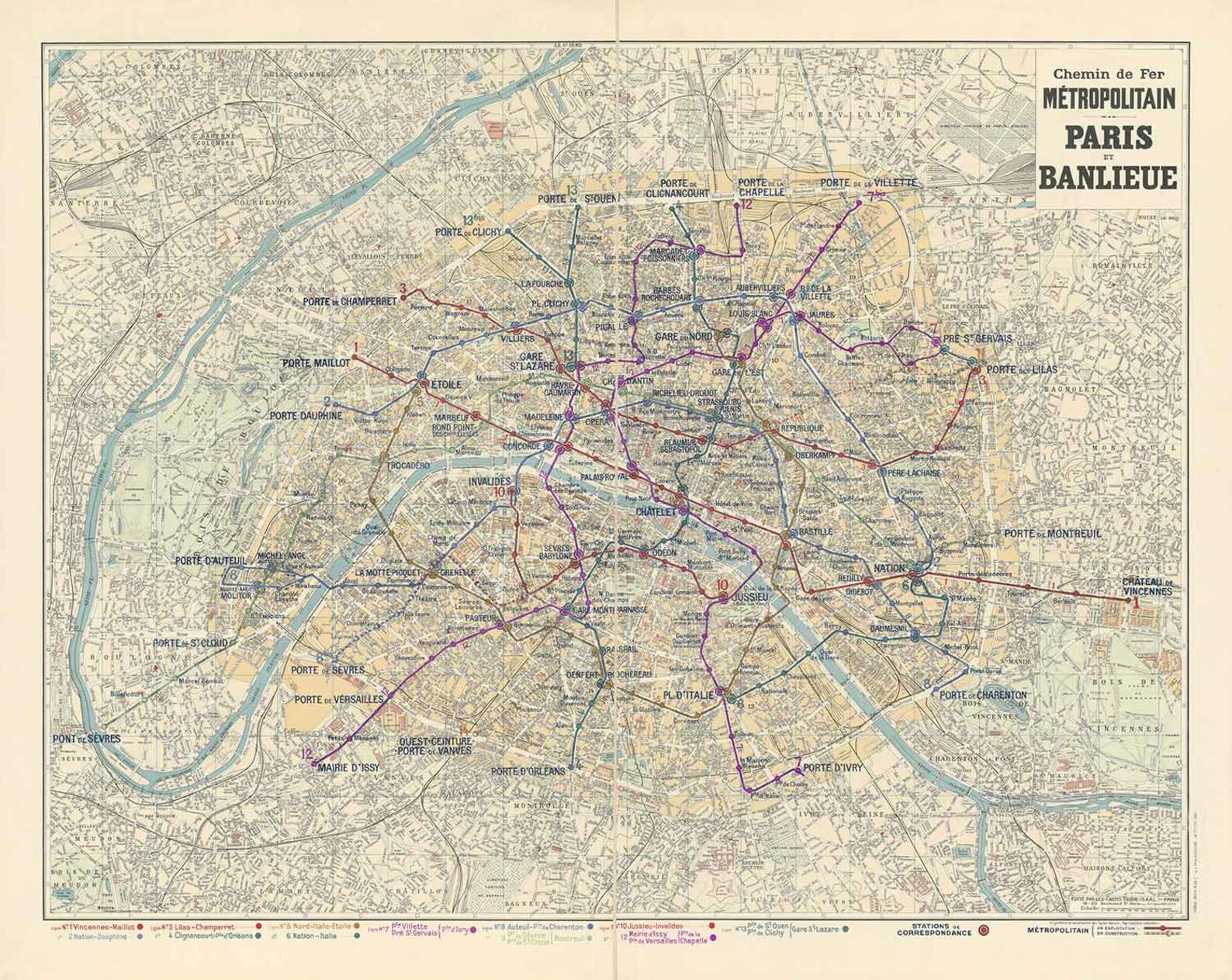 Old Map of Paris Métro Subway 1934 by Gaillac-monrocq 13 - Etsy UK