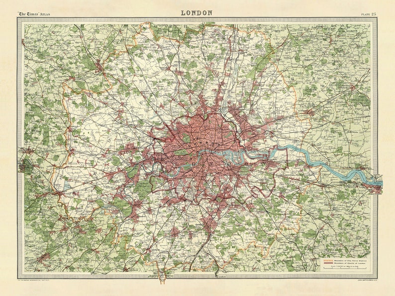 Old Map of Greater London, 1922: Thames, Small Scale, Suburbs - Etsy UK