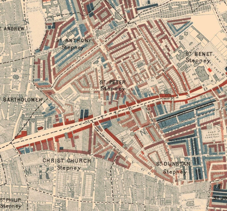 Old Map of London Poverty 1898-9 Eastern District Isle of - Etsy UK