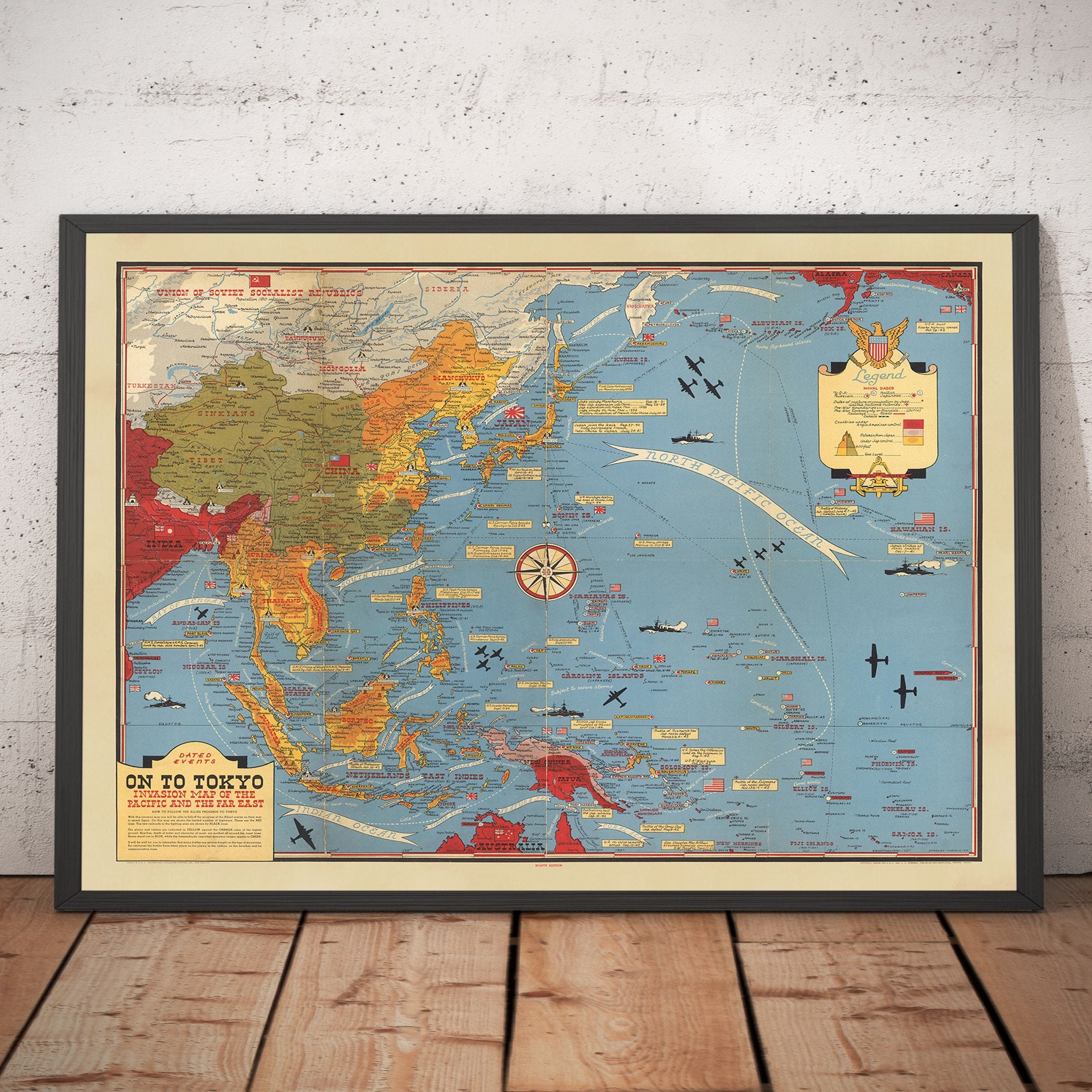 Old World War 2 Map of the Pacific and Tokyo in 1942 by Stanley Turner ...