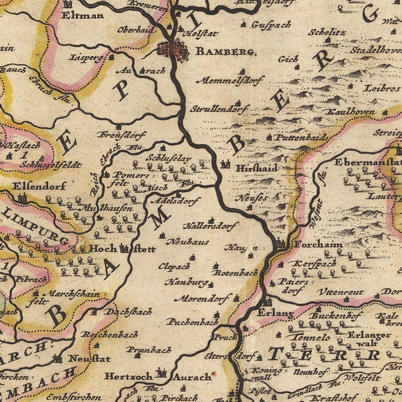 Old Map of Franconian Circle by Nicolaes Visscher II, 1690: Nuremberg ...