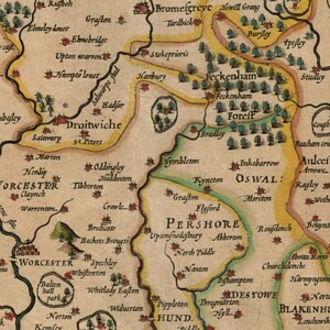 Old Map of Worcestershire in 1611 by John Speed - Worcester, Bromsgrove ...