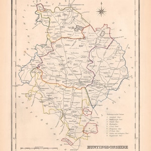 Old Map of Huntingdonshire by Samuel Lewis, 1844: St. Ives, St. Neots ...