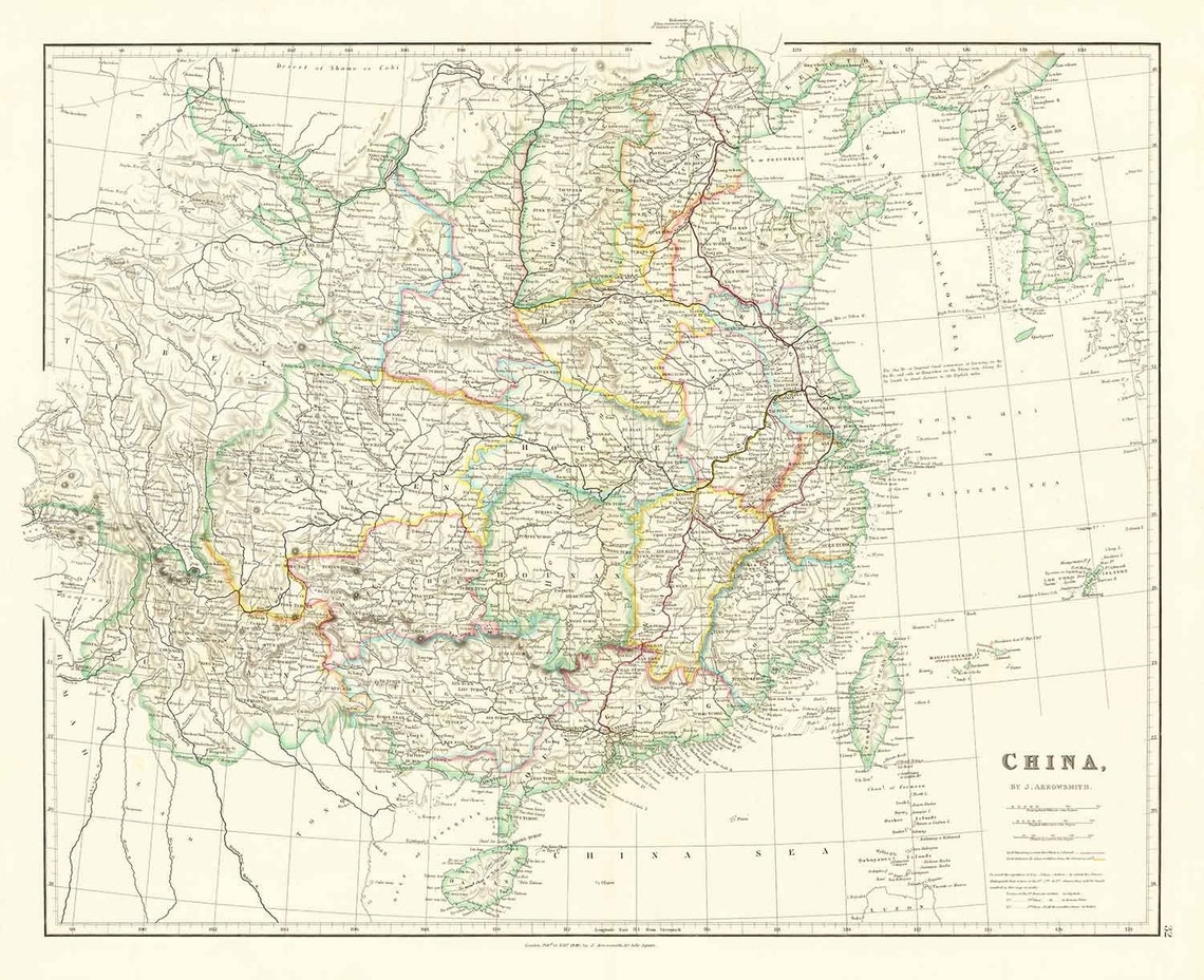 Old Map of China, 1840 by Arrowsmith - Korea, Canton, Peking, Sino ...