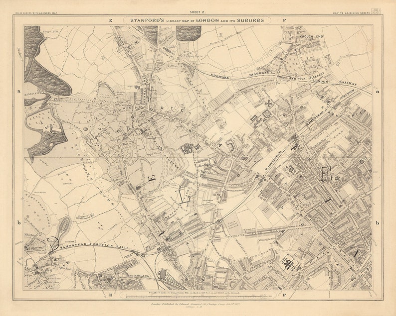 Old Map of North London in 1862 - Highgate, Hampstead Heath, Holloway ...